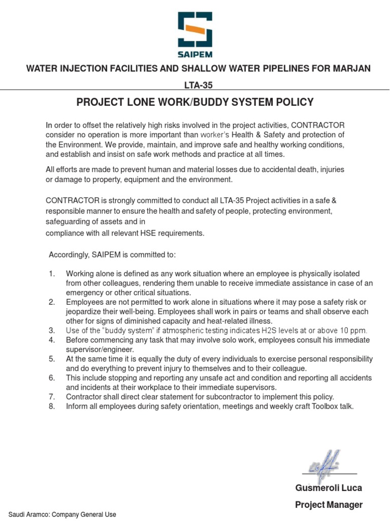 Lone Work - Buddy System Policy | PDF