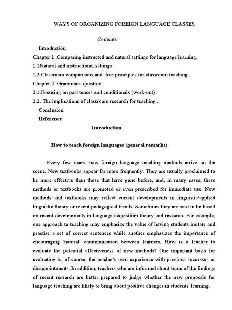 Ways of Organizing Foreign Language Classes | PDF | Second Language ...