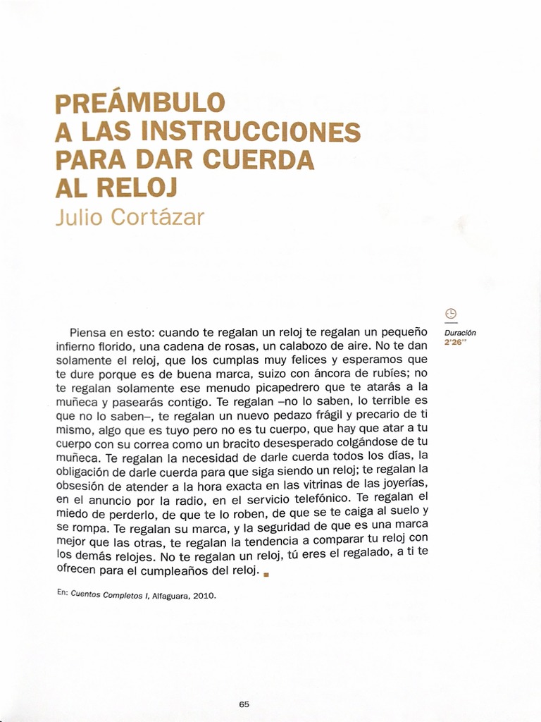Julio Cortázar - Preámbulo A Las Instrucciones para Dar Cuerda Al Reloj ...