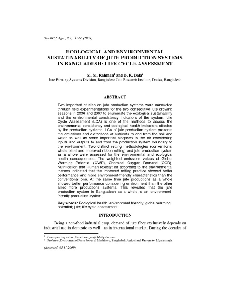 Jute Life Cycle | PDF | Life Cycle Assessment | Air Pollution