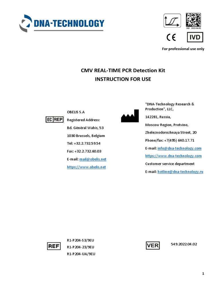 CMV REAL-TIME PCR Detection Kit Instruction For Use | PDF