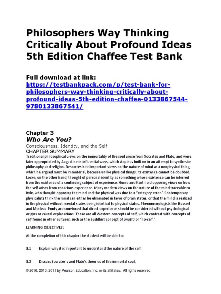 Philosophers Way Thinking Critically About Profound Ideas 5th Edition ...