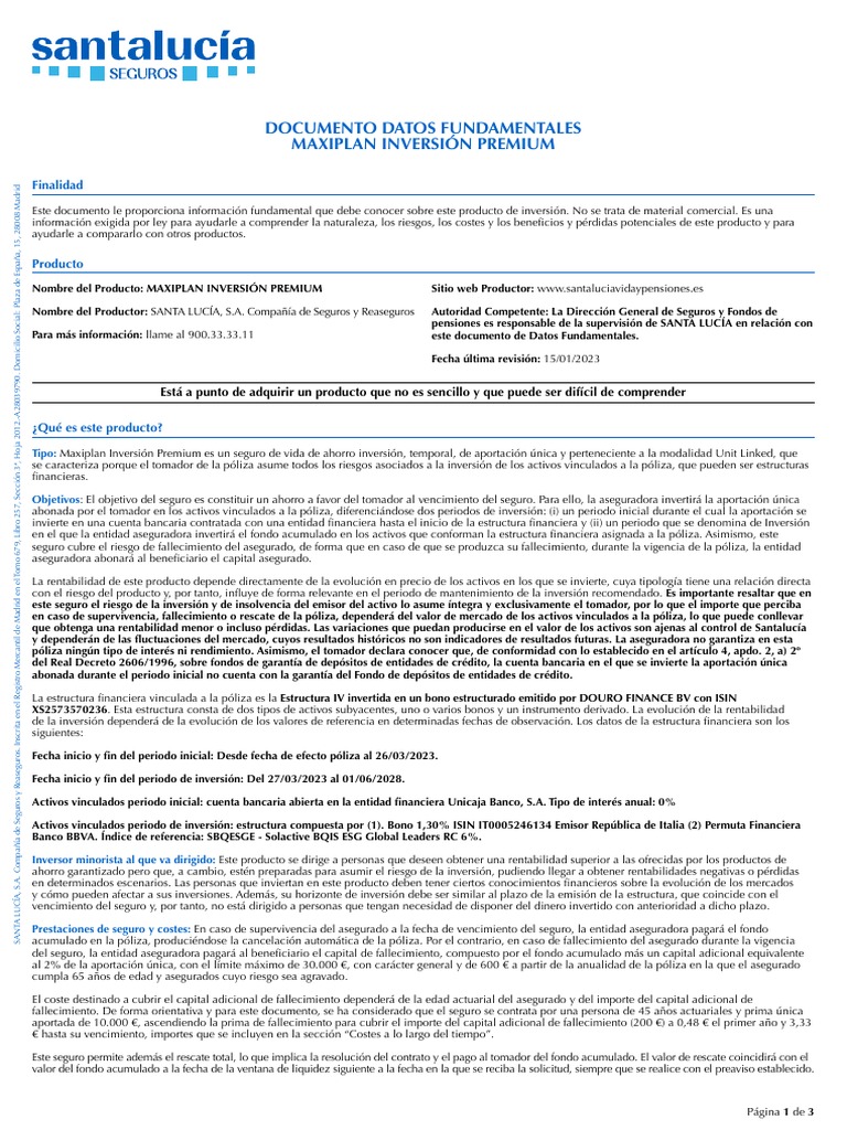 KID Maxiplan InversionPremium | PDF