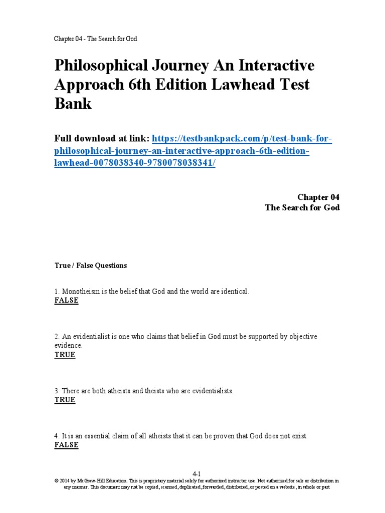 Philosophical Journey An Interactive Approach 6th Edition Lawhead Test ...