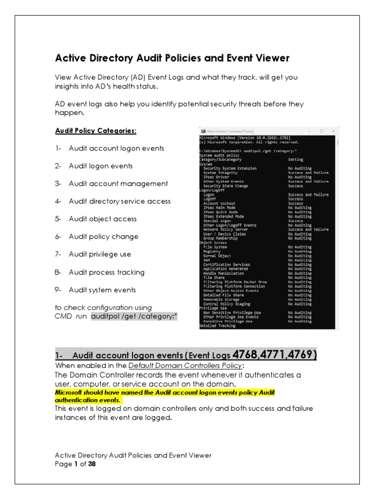 Active Directory Audit Policies and Event Viewer 1685205906 | PDF ...