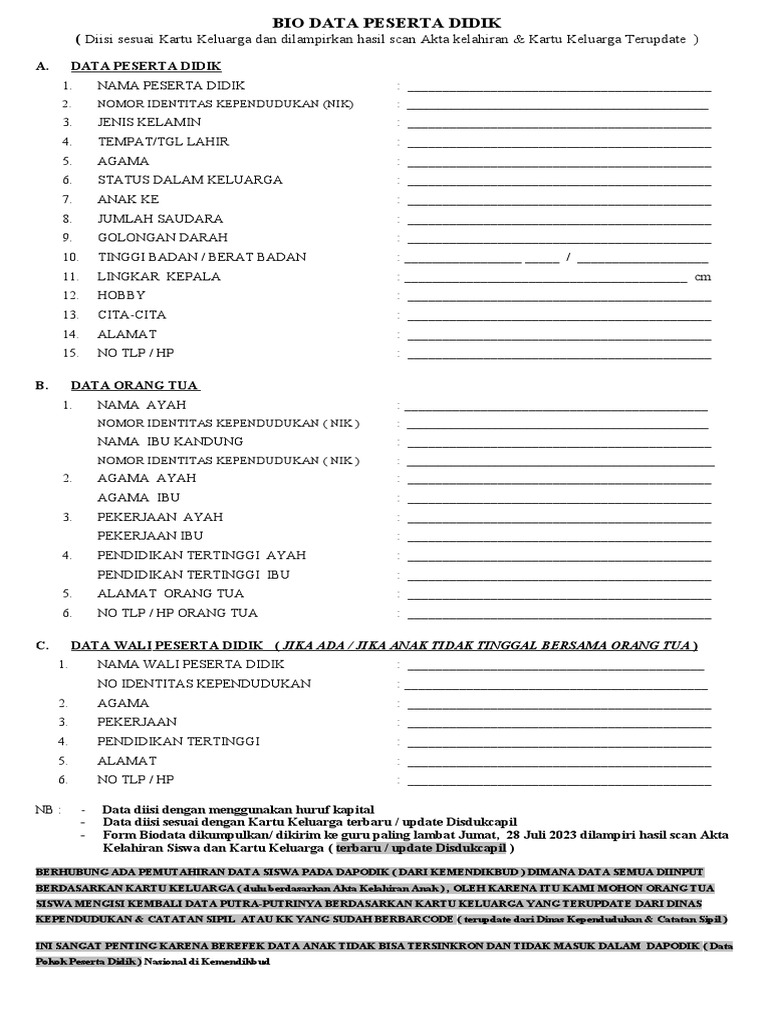 Bio Data Siswa 2023 2024 Pdf Karier And Perkembangan Bisnis