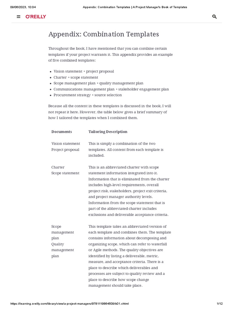 Appendix - Combination Templates - A Project Manager's Book of ...