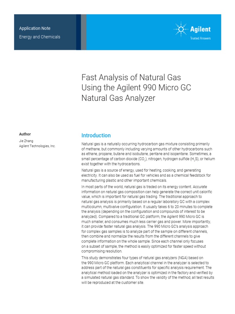 Application Natural Gas Analyzer 990 Micro GC 5994 1040en Agilent | PDF ...