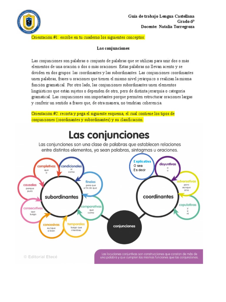 Las Conjunciones 6° | PDF | Oración (Lingüística) | Tipología Lingüística