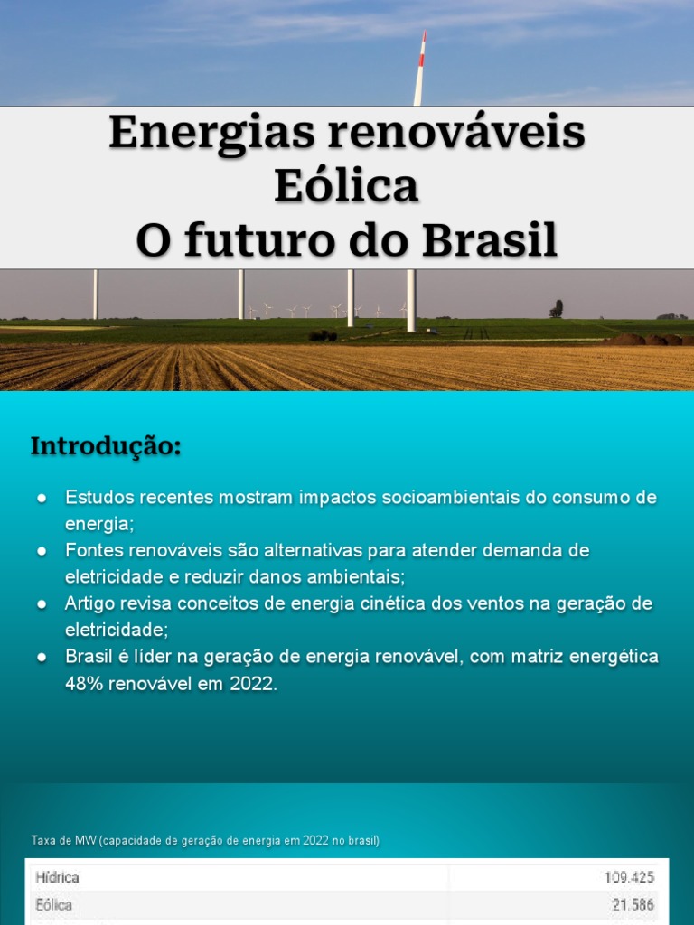 Energias Renováveis Eólica O Futuro Do Brasil | PDF