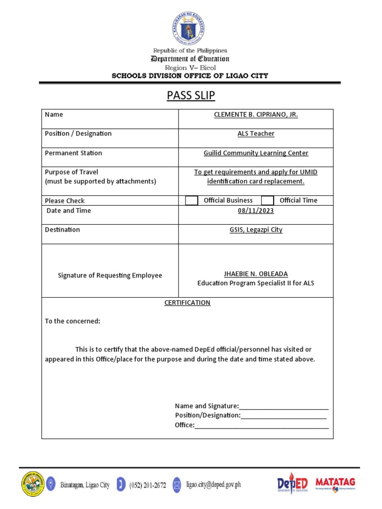 Pass Slip | PDF