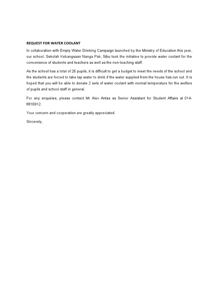 Request For Water Coolant | PDF