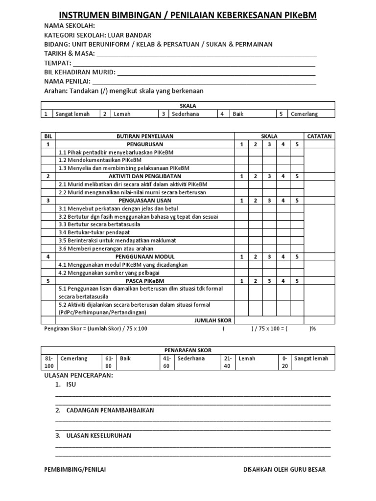 INSTRUMEN BIMBINGAN & PENILAIAN KEBERKESANAN PIKeBM | PDF | Bisnis