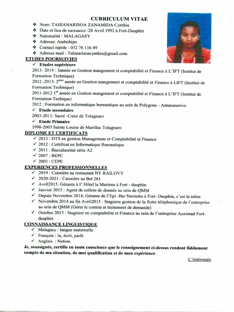 CV Cynthia Tahina | PDF