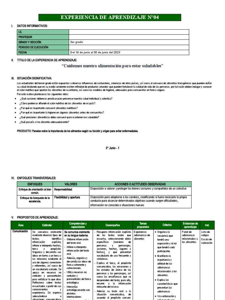 3° Grado - Experiencia de Aprendizaje N°04 | PDF