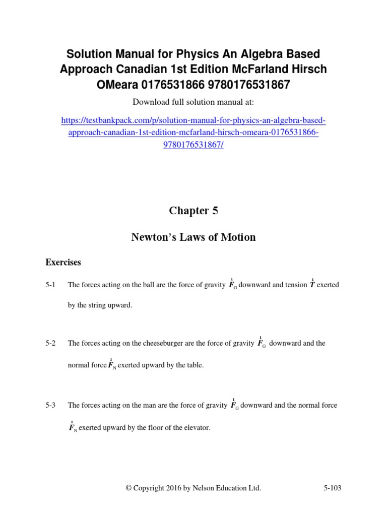 Physics An Algebra Based Approach Canadian 1st Edition McFarland Solutions Manual 1 | PDF ...