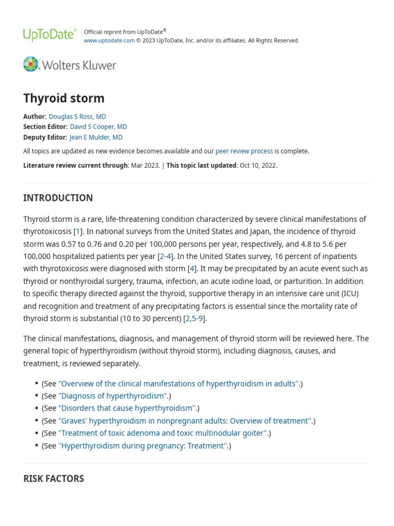 Thyroid Storm - UpToDate | PDF | Hyperthyroidism | Thyroid Stimulating Hormone