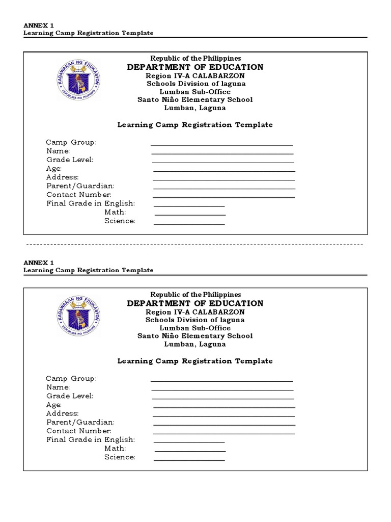 Learning Camp Registration Template | PDF