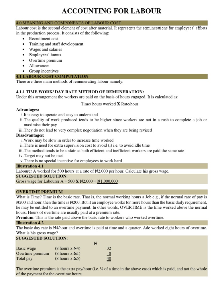 Accounting For Labor | PDF | Piece Work | Overtime