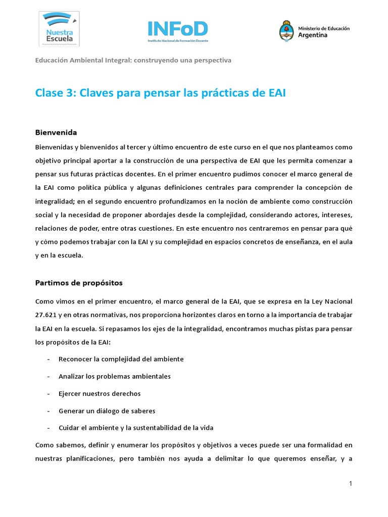 EducacionAmbientalIntegral Clase3 | PDF | Enseñando | Aprendizaje