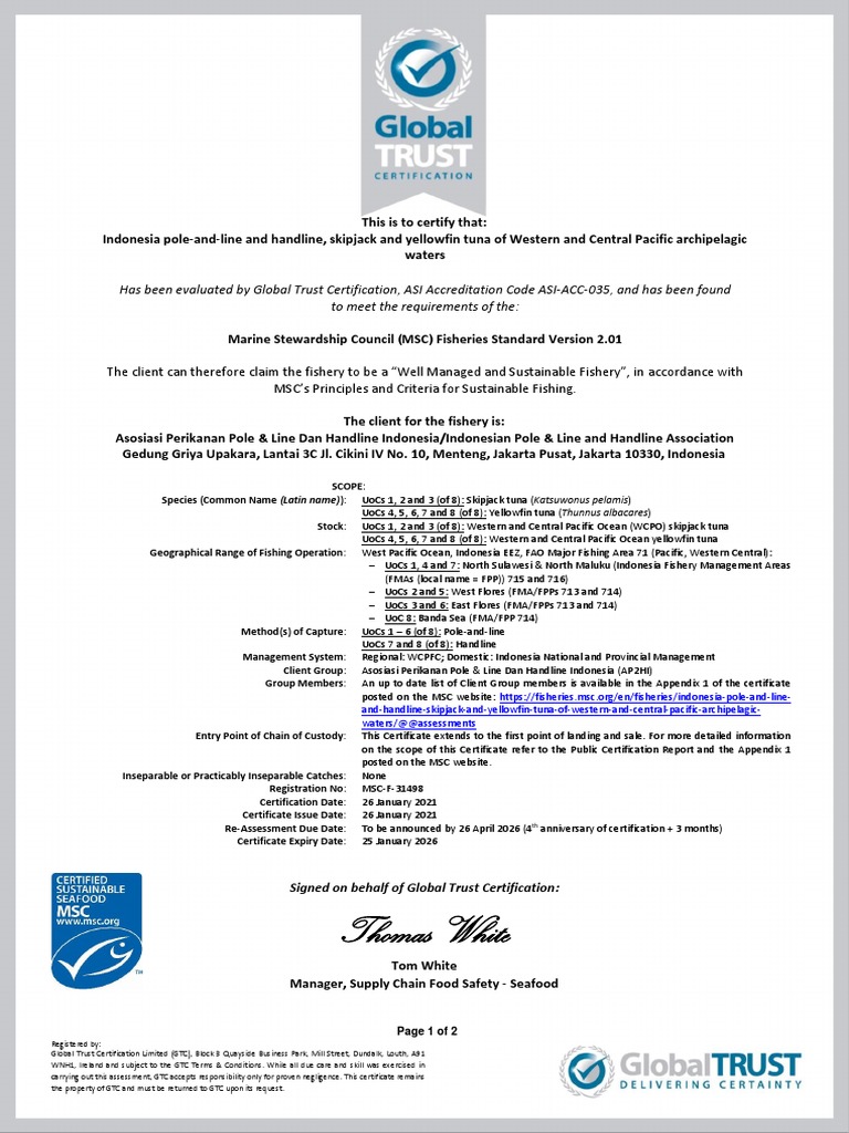 MSC Certification for Indonesian Tuna Fishery | PDF | Science & Mathematics