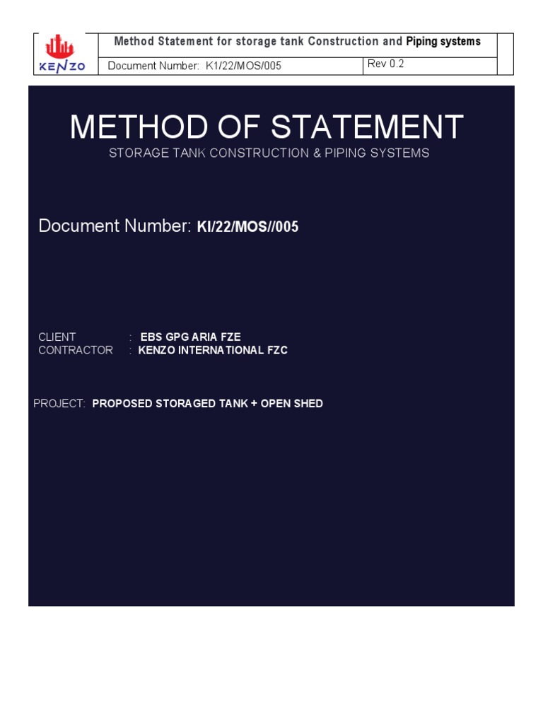 Method Statement for Tank Construction | PDF | Welding | Construction