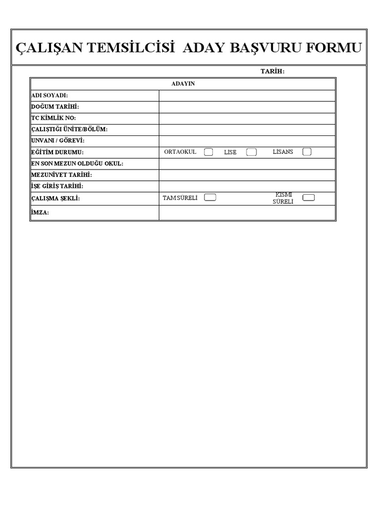 Çalişan Temsi̇lci̇si̇ Aday Başvuru Formu | PDF
