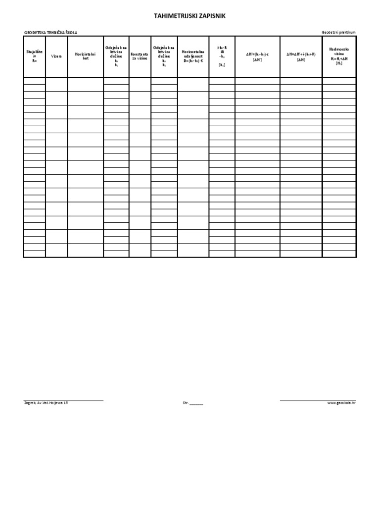 Tahimetrijski Zapisnik | PDF