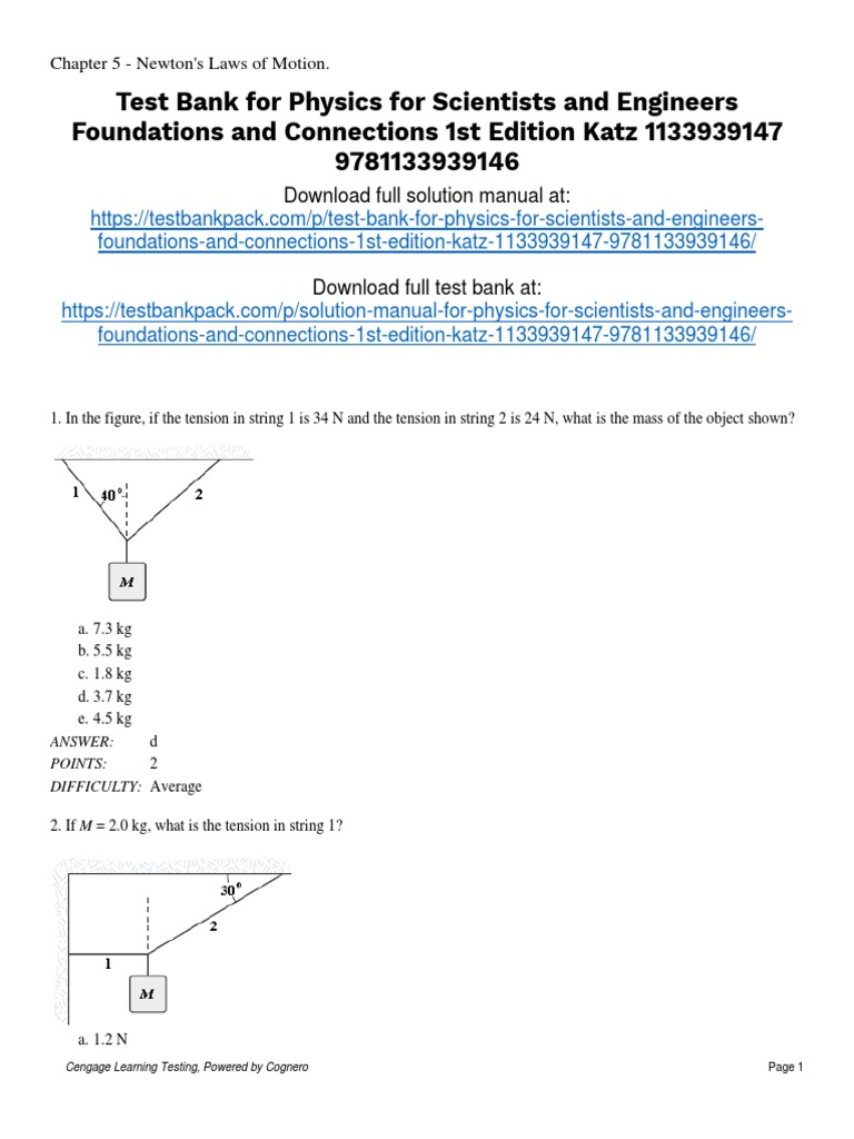Newton's Laws of Motion Test Bank | PDF | Force | Tension (Physics)