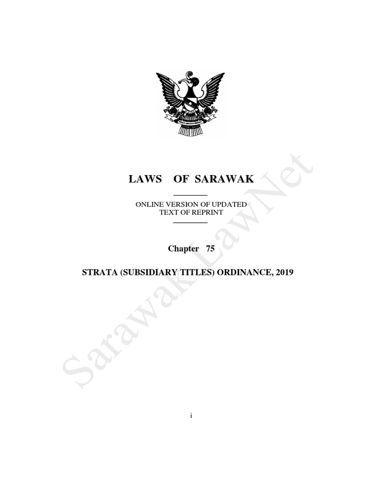 Sarawak Ord - Strata (Subsidiary Titles) Ord, 2019 Lawnet | PDF | Land ...