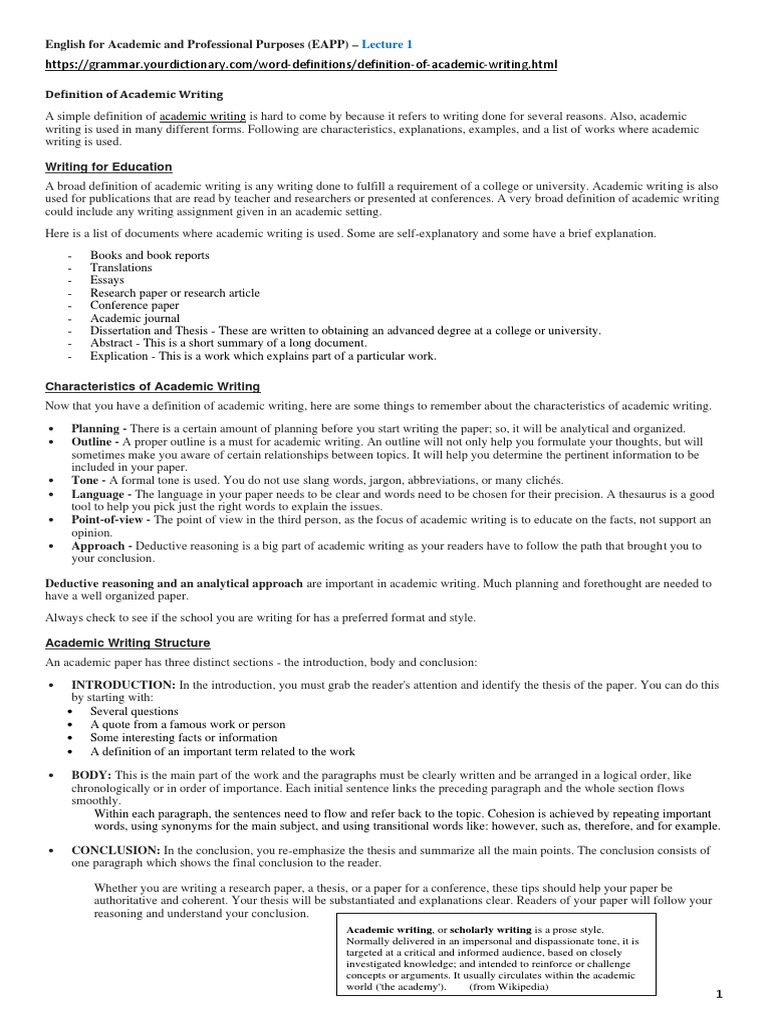 Eapp 1 Academic Writing | PDF