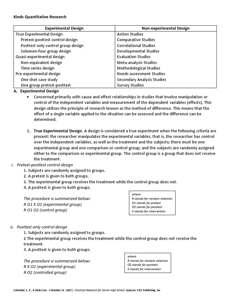 2 - Kinds of Quantitative Research Designs | PDF | Survey Methodology | Experiment