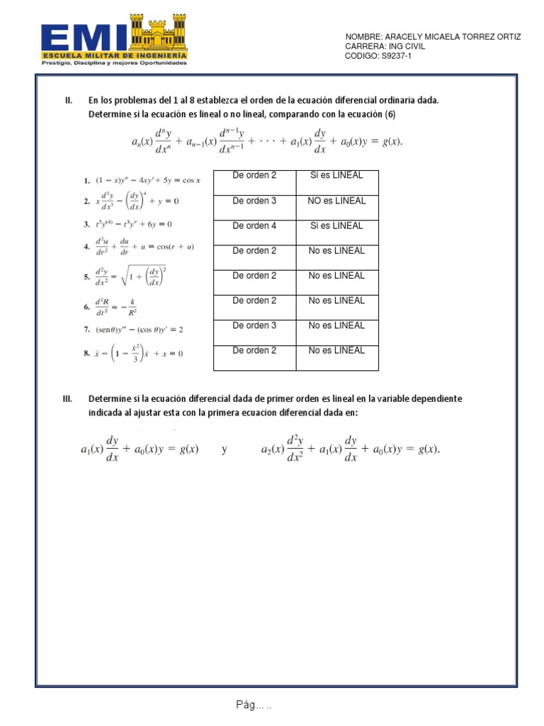 Ec Dif Practico 1 Torrez Ortiz Aracely | PDF | Ecuaciones | Matemáticas