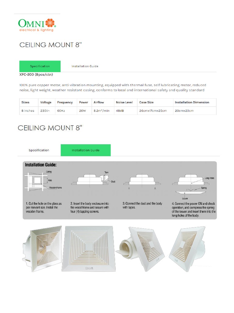 Omni Exhaust Fan Specs | PDF