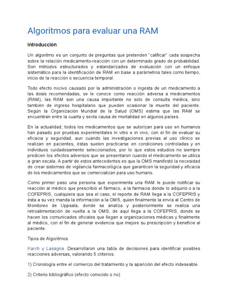 Cuadro de los algoritmos para evaluar una RAM | PDF