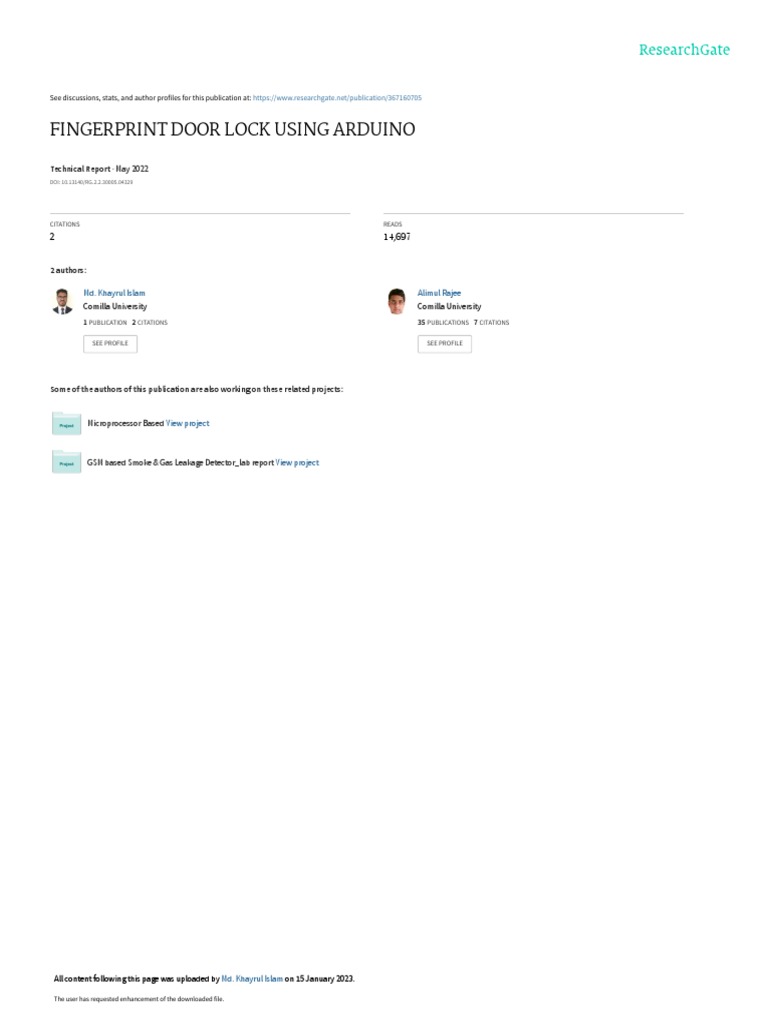 Fingerprint Door Lock Using Arduino: Technical Report | PDF ...