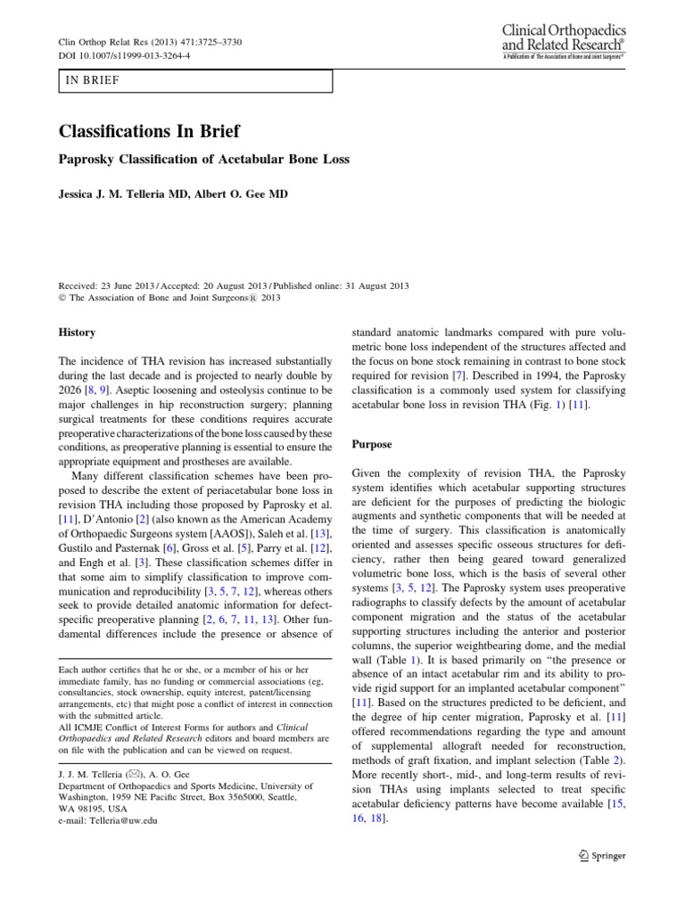 Paprosky Classification of Acetabular Bone Loss | PDF | Hip ...