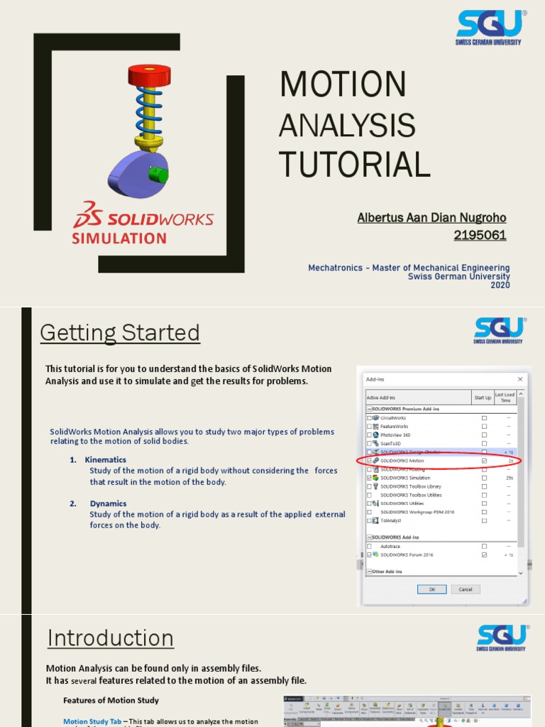 SolidWorks Motion Analysis Tutorial | PDF | Force | Simulation