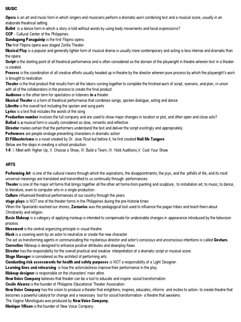 Mapeh 10 Reviewer | Download Free PDF | Theatre | Play (Theatre)