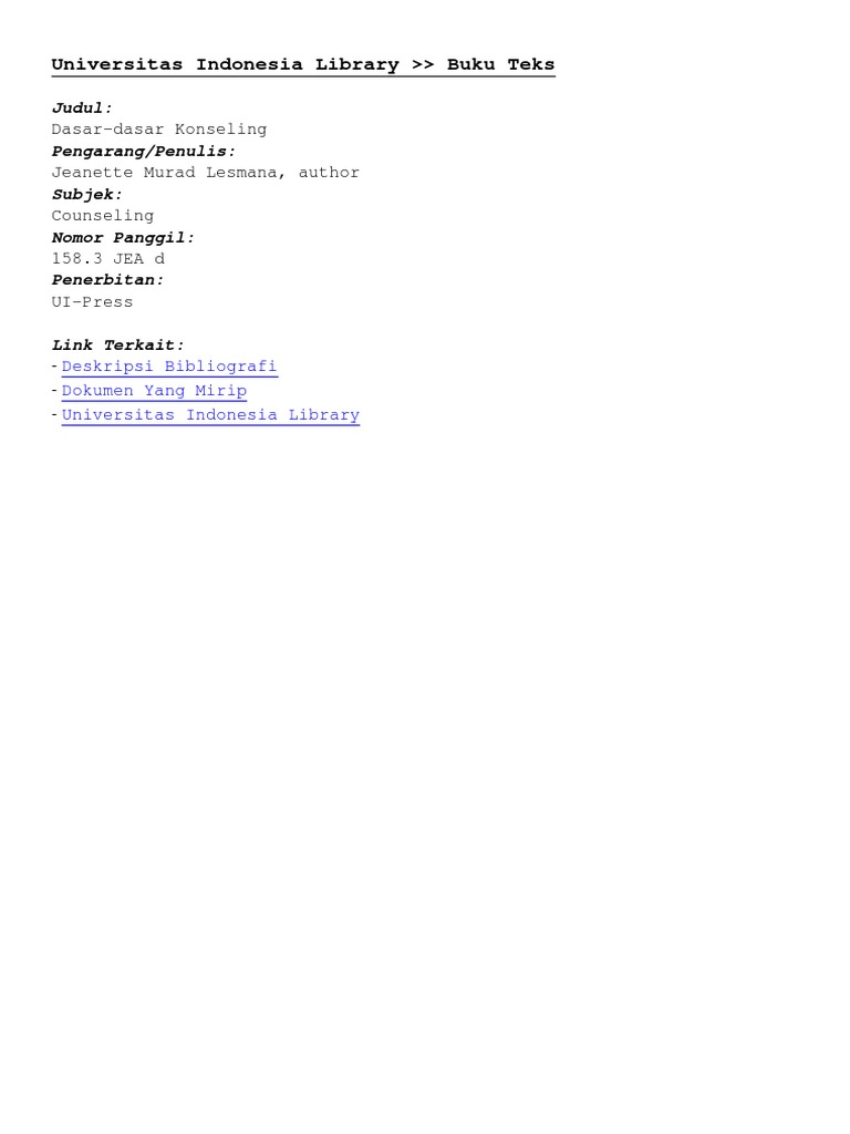 Universitas Indonesia Library Buku Teks: Dasar-Dasar Konseling | PDF