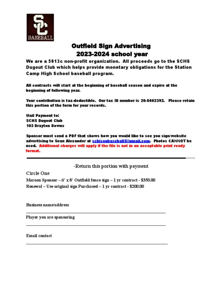 Outfield Sign Advertising Form | PDF