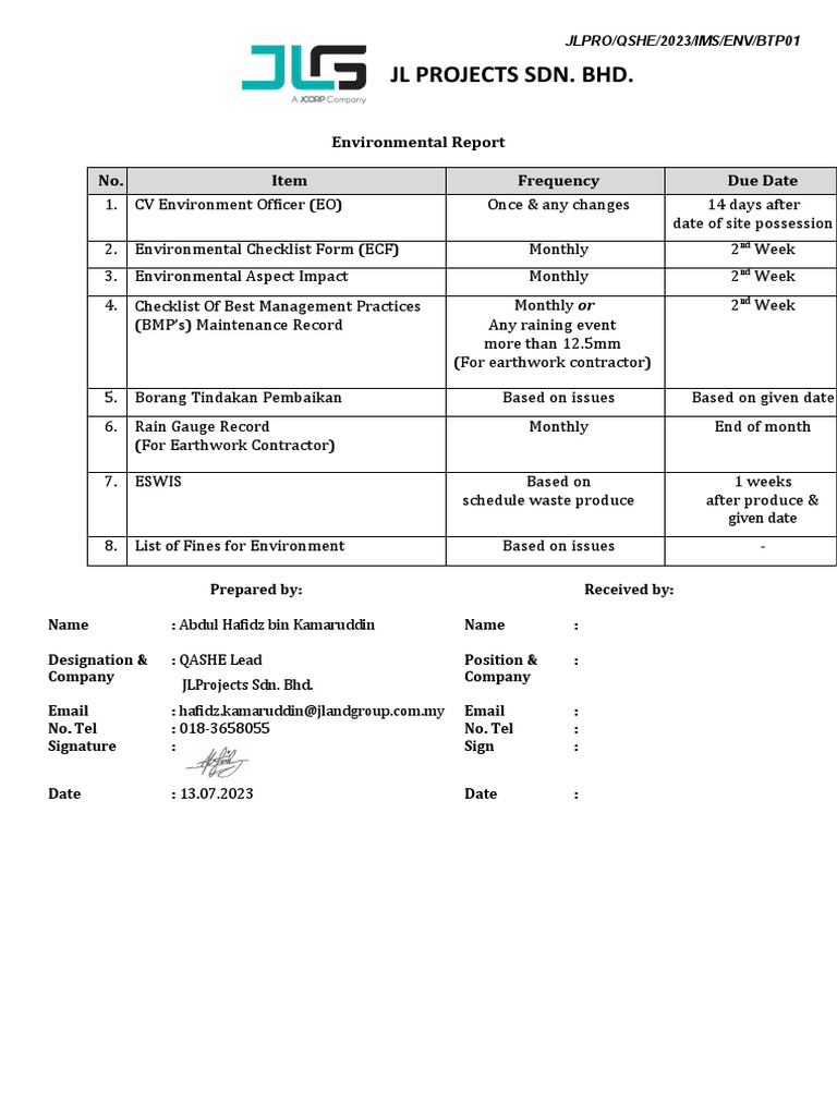 ENV00 - Environmental Report JLPro | PDF