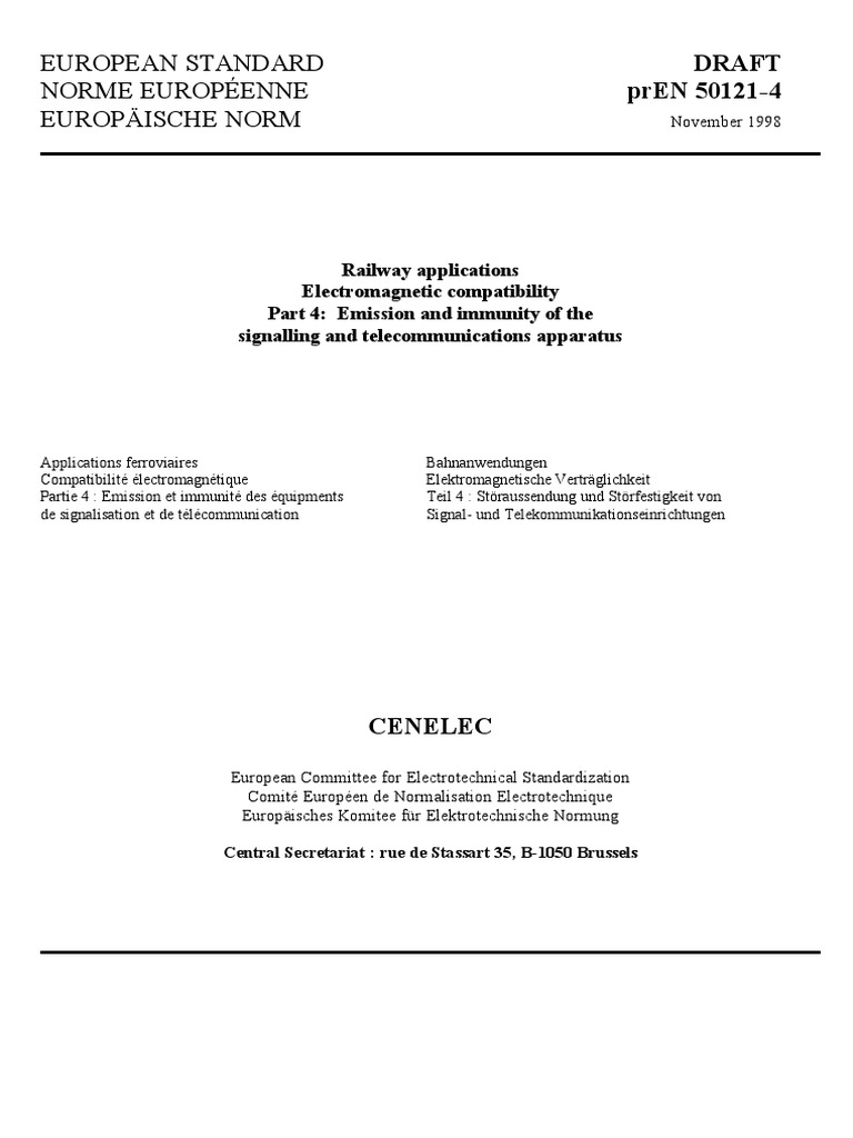 EN 50121 EMC Pt4 - 98 | PDF | Electromagnetic Compatibility | Power Supply