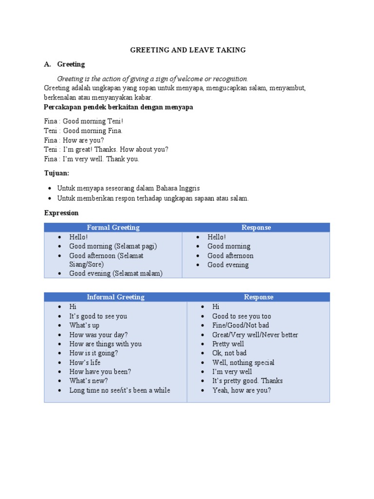 Materi Greeting and Leave Taking | PDF