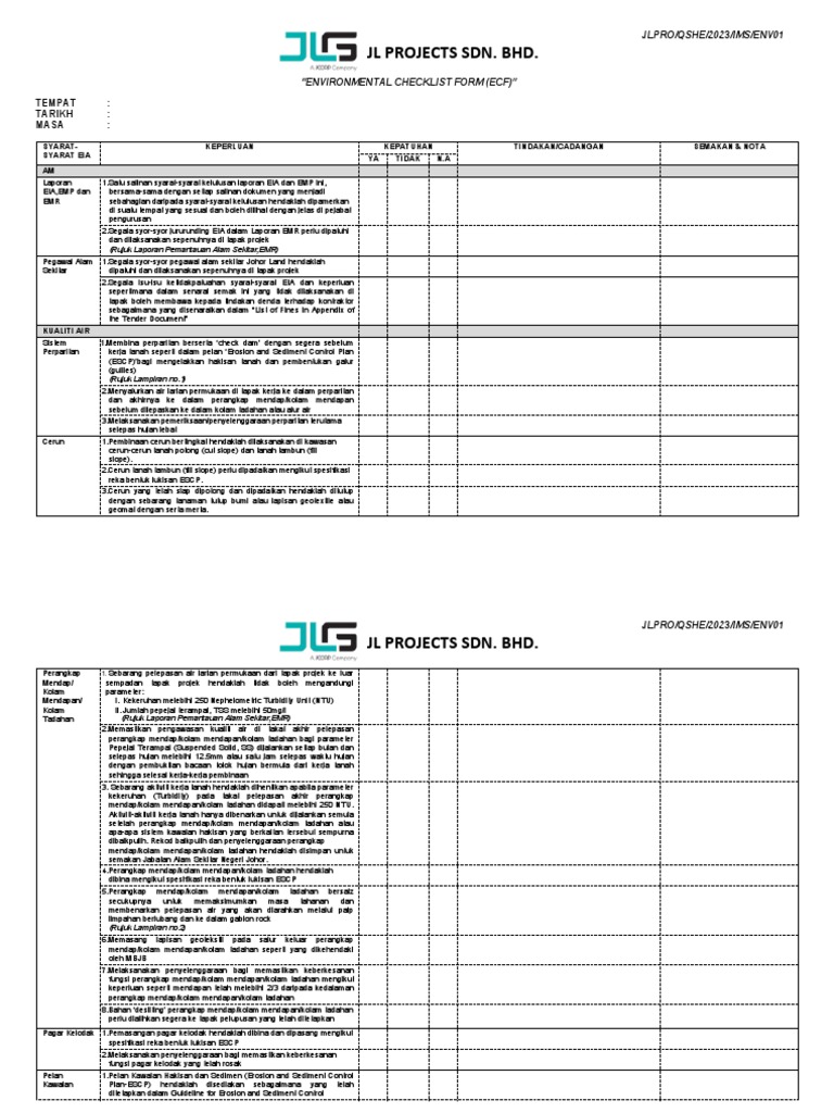 ENV01_Environmental Checklist Form (ECF) | PDF