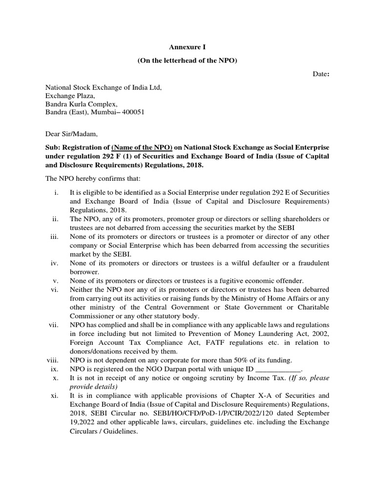 Annexure-II (Undertaking From NPO) | PDF