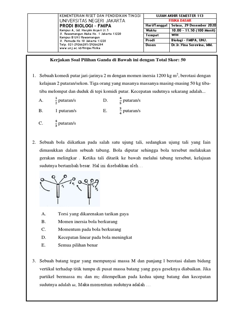 UAS Fisika Dasar Biologi UNJ 2021 | PDF | Sains & Matematika