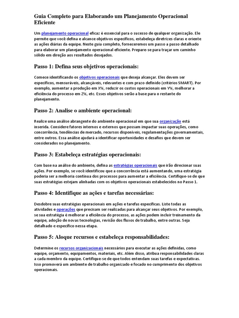 Guia Completo para Elaborando Um Planejamento Operacional Eficiente ...
