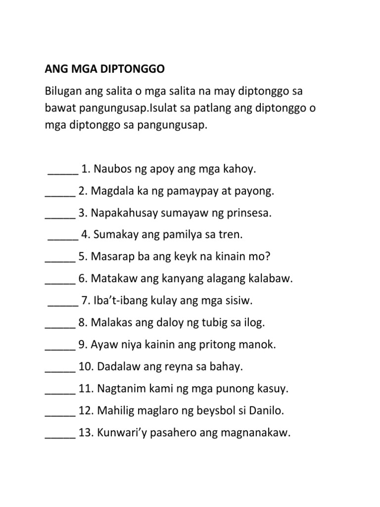 Ang Mga Diptonggo | PDF
