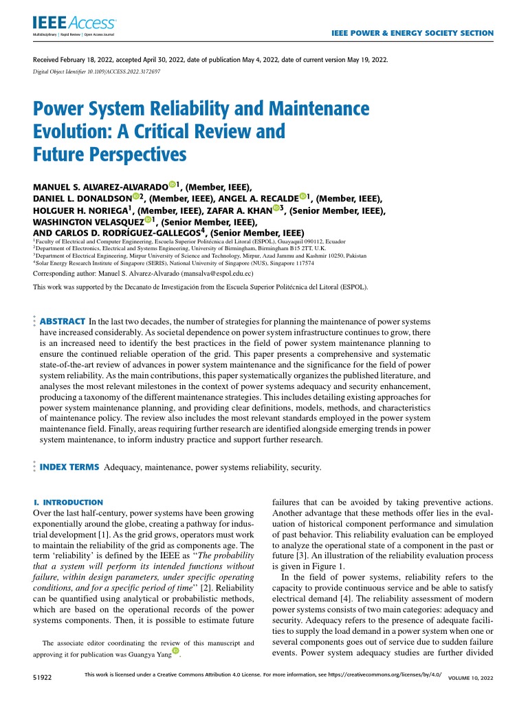 Power System Reliability and Maintenance Evolution A Critical Review ...
